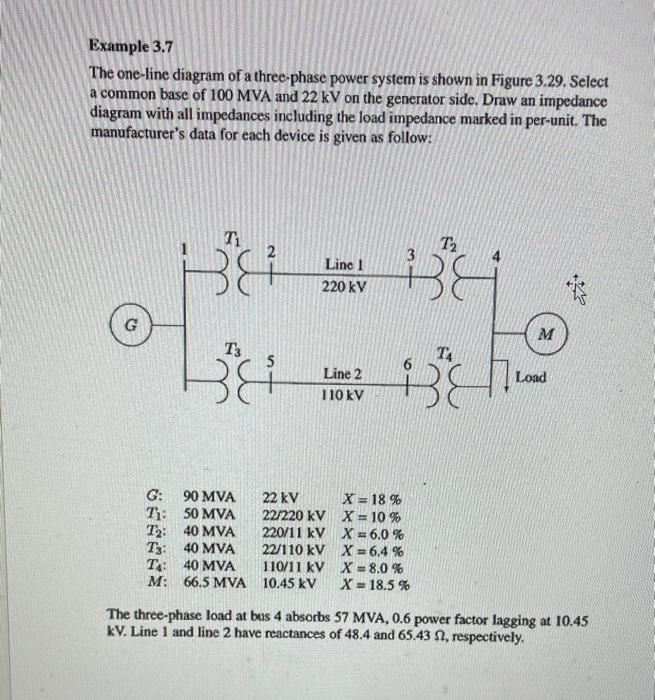 Solved Example 3.7 The one-line diagram of a three-phase | Chegg.com