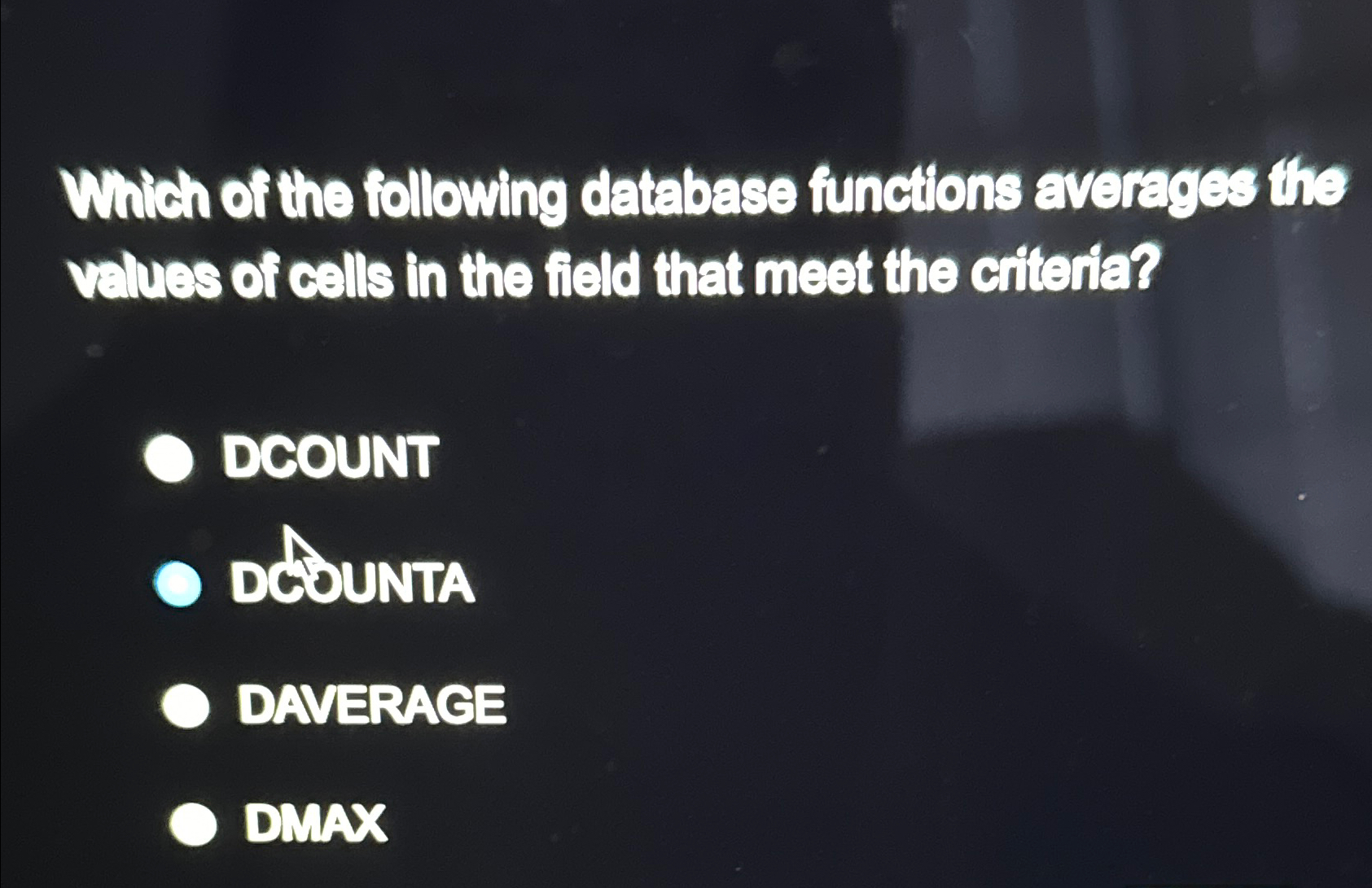 Solved Which of the following database functions averages | Chegg.com