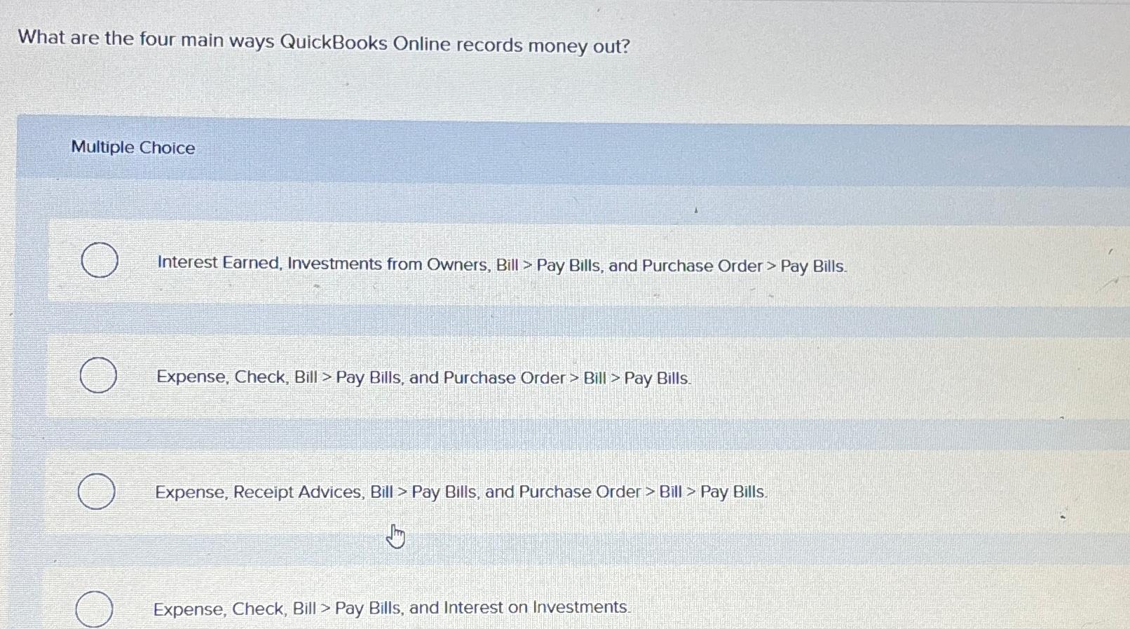 Solved What are the four main ways QuickBooks Online records | Chegg.com