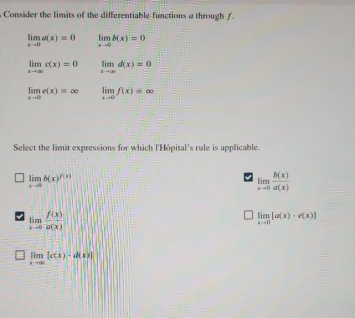 Solved Consider the limits of the differentiable functions a | Chegg.com