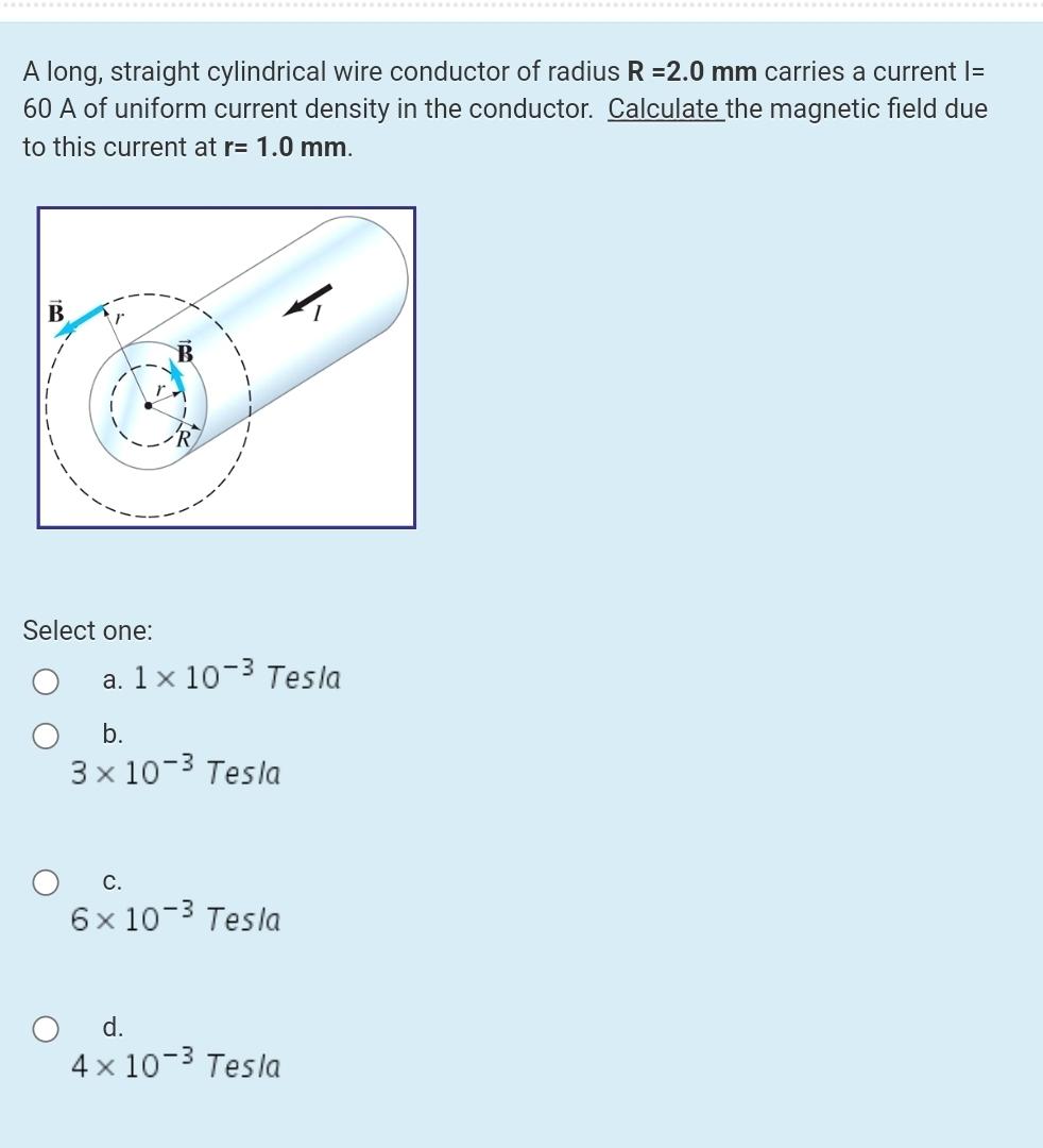 Solved A long, straight cylindrical wire conductor of radius | Chegg.com