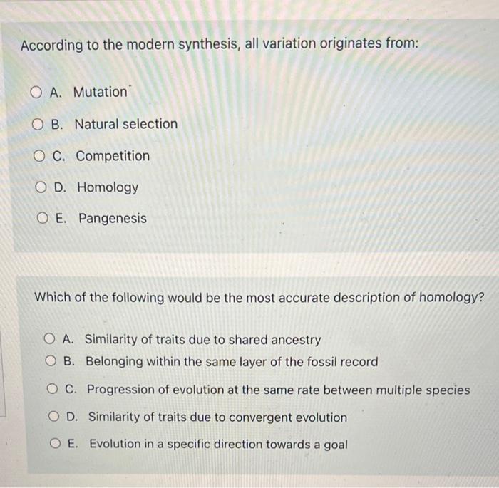 Solved According to the modern synthesis, all variation | Chegg.com
