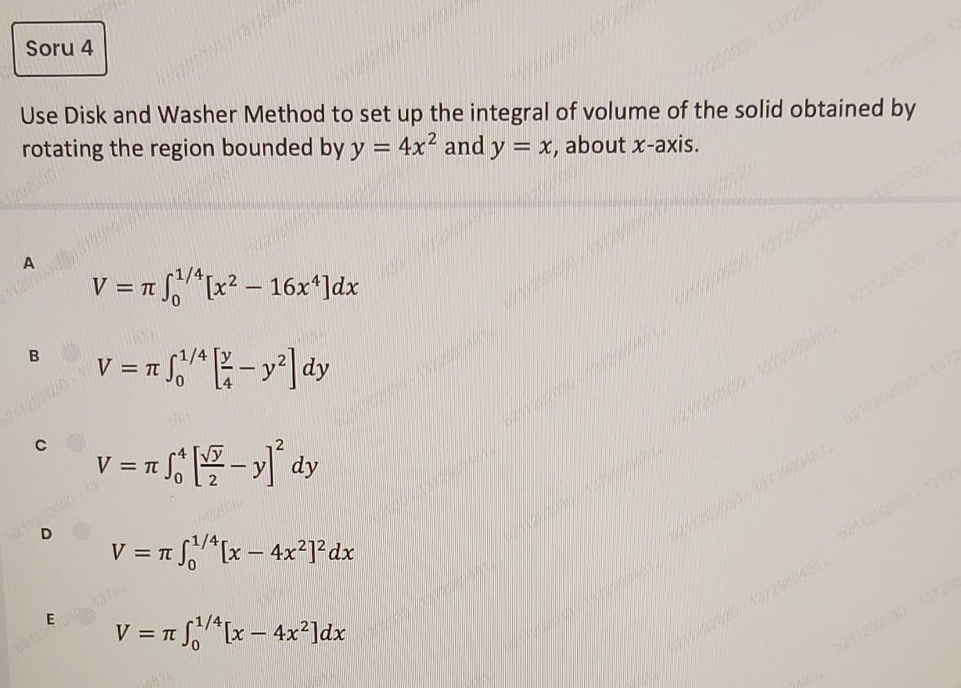 Solved Use Disk and Washer Method to set up the integral of | Chegg.com