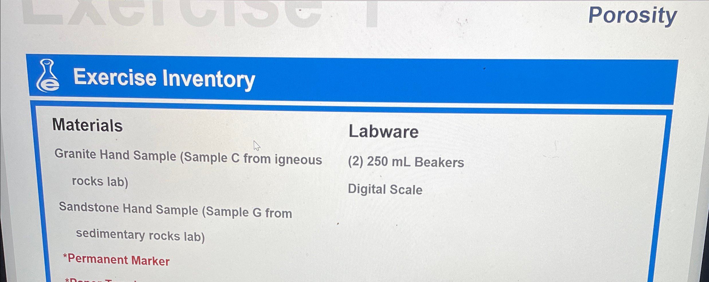 Solved PorosityExercise InventoryMaterialsGranite Hand | Chegg.com