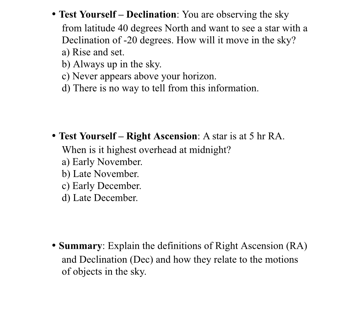 Solved Test Yourself - ﻿Declination: You are observing the | Chegg.com