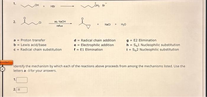 Solved 1. 2. H2SO4 a= Proton transfer b = Lewis acid/base | Chegg.com