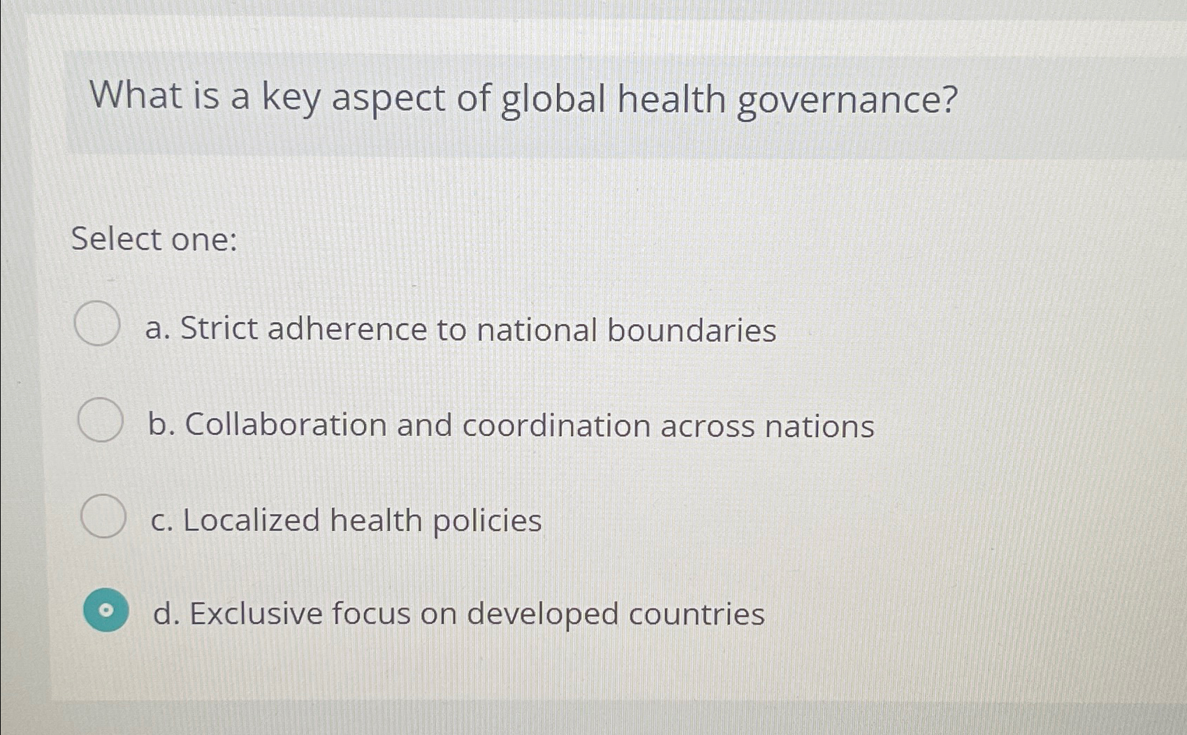 Solved What is a key aspect of global health | Chegg.com