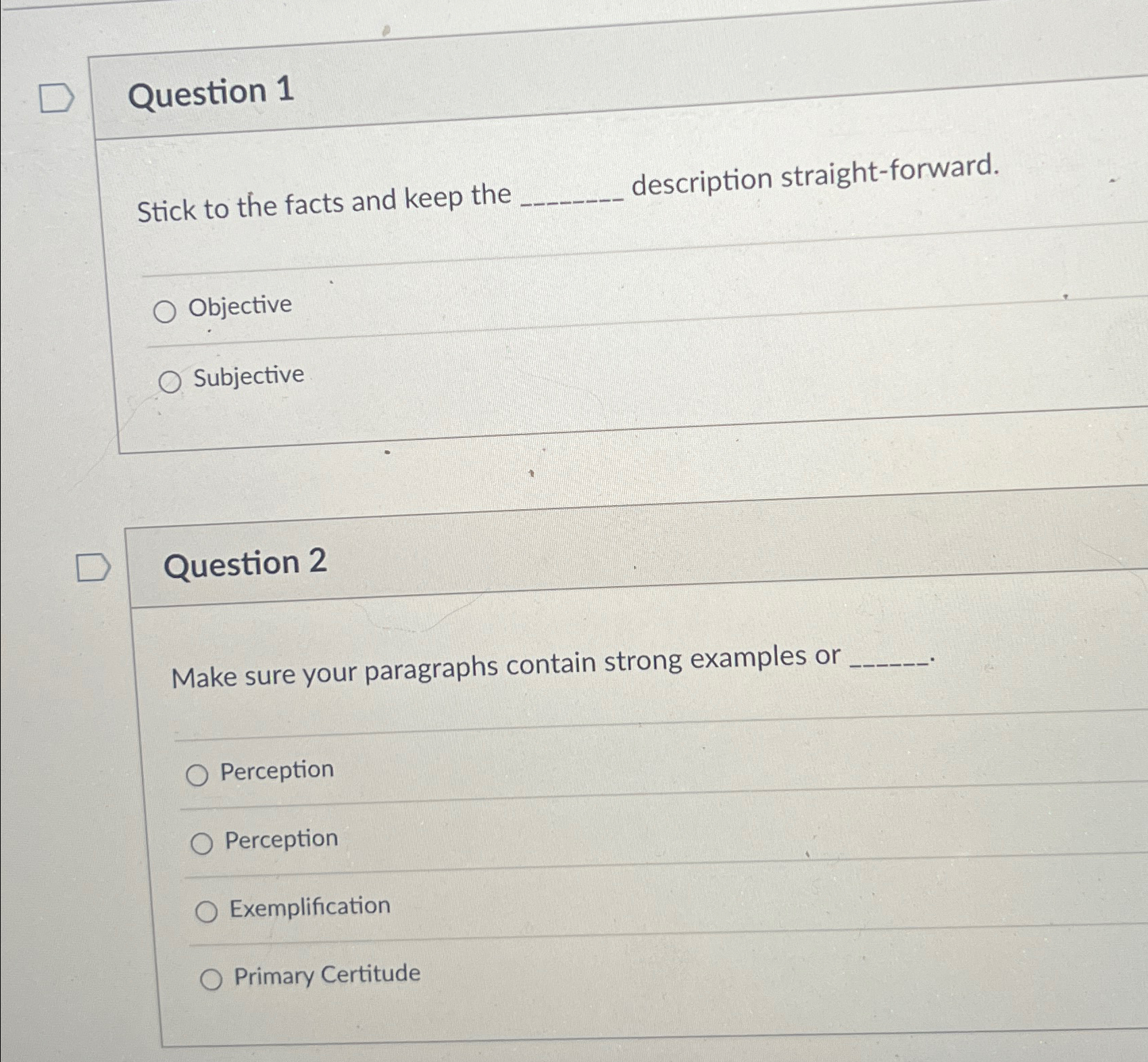 Solved Question 1Stick to the facts and keep the description | Chegg.com