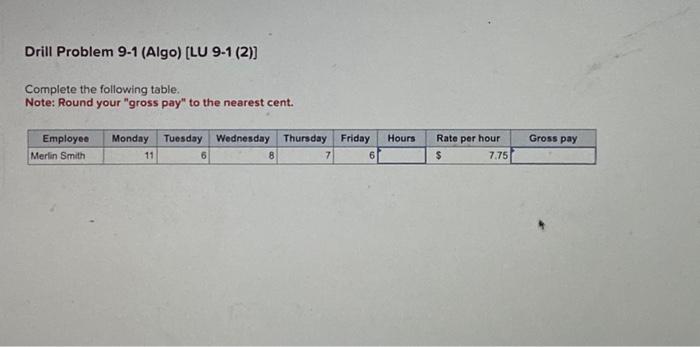 Solved Drill Problem 9-1 (Algo) [LU 9-1 (2)] Complete the | Chegg.com