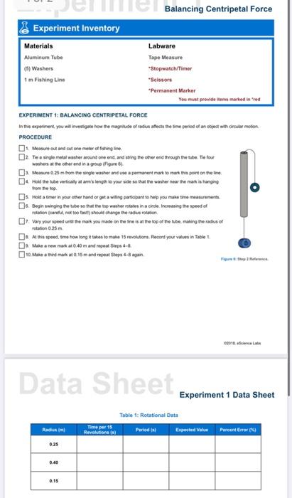Solved Balancing Centripetal Force & Experiment Inventory | Chegg.com