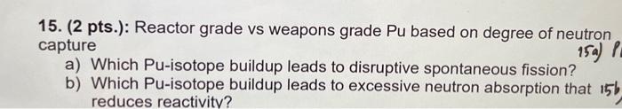 Solved 15. (2 pts.): Reactor grade vs weapons grade Pu based | Chegg.com