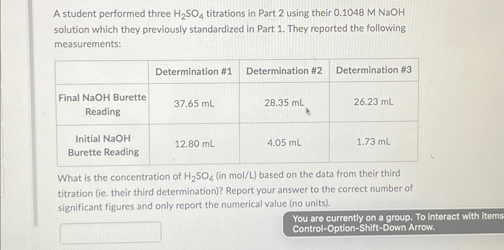 Solved A student performed three H2SO4 ﻿titrations in Part 2 | Chegg.com