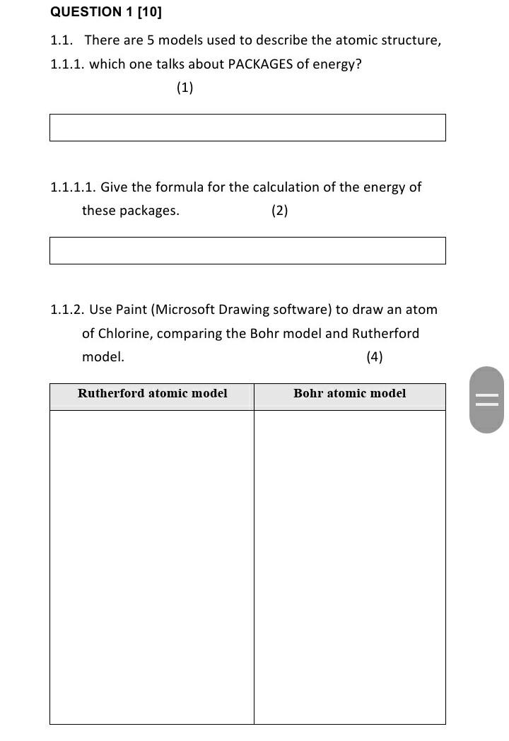 Solved 1.1. There are 5 models used to describe the atomic | Chegg.com