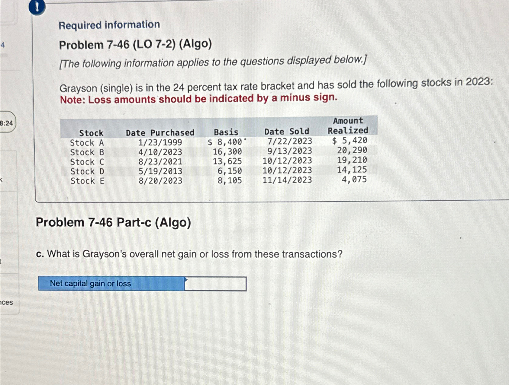 Solved 1Required informationProblem 7-46 (LO 7-2) (Algo)[The | Chegg.com