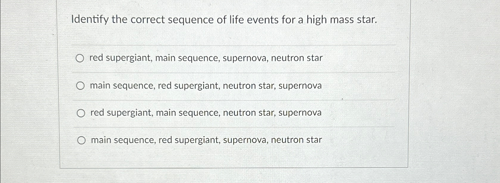 Solved Identify the correct sequence of life events for a | Chegg.com