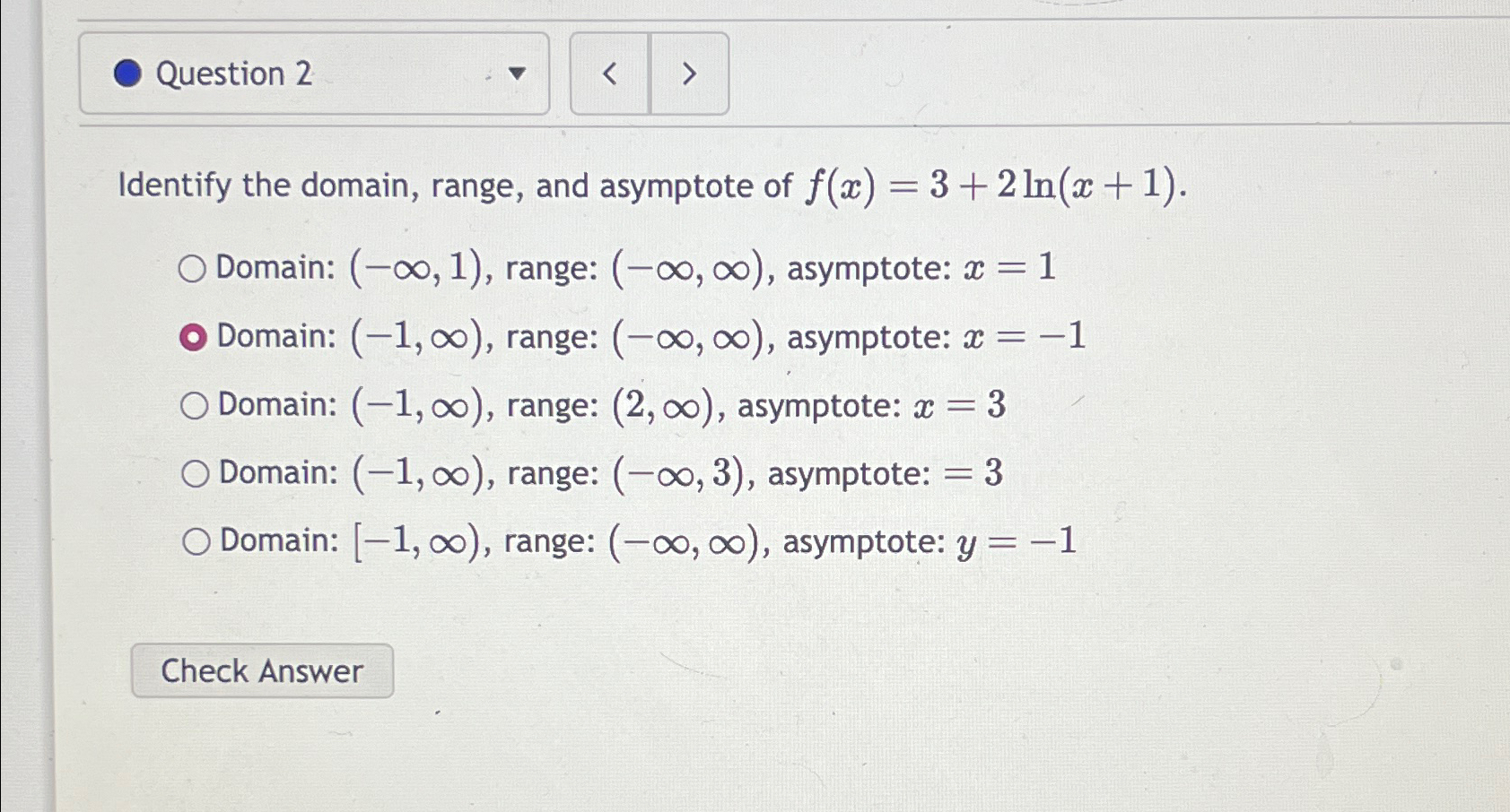 Solved Identify the domain, range, and asymptote of | Chegg.com
