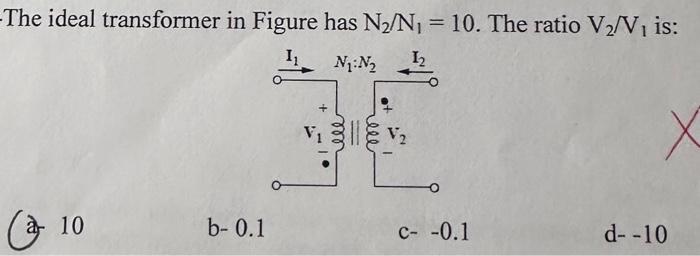 Solved The ideal transformer in Figure has N2/N1=10. The | Chegg.com