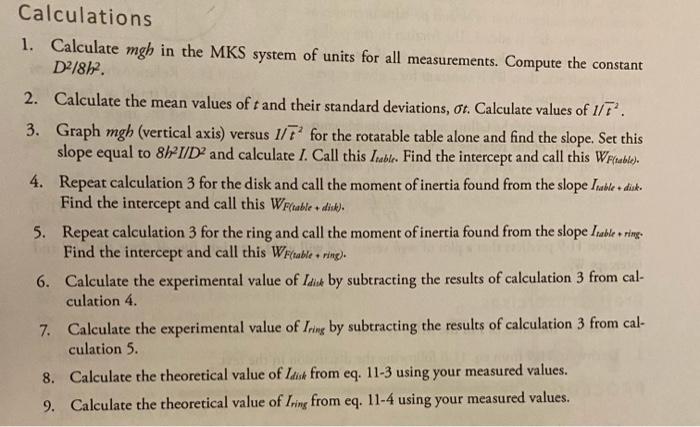 Solved Calculations 1. Calculate mgh in the MKS system of | Chegg.com
