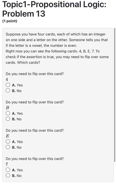 Solved Topic1-Propositional Logic: Problem 13 (1 point) | Chegg.com