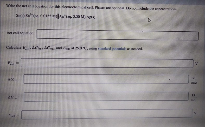 Solved Write the net cell equation for this electrochemical | Chegg.com