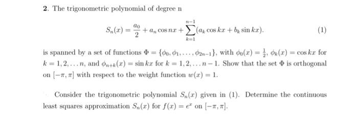 Solved 2. The trigonometric polynomial of degree n | Chegg.com