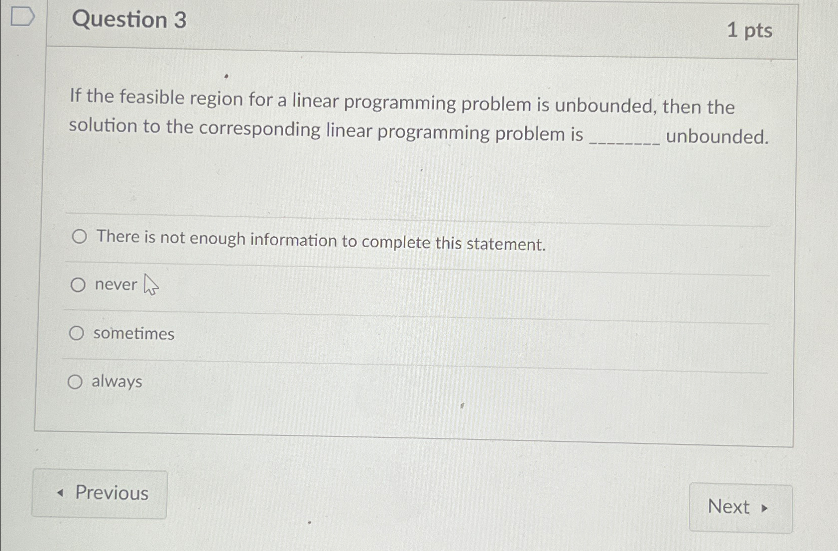 Solved Question 31 ﻿ptsIf the feasible region for a linear | Chegg.com