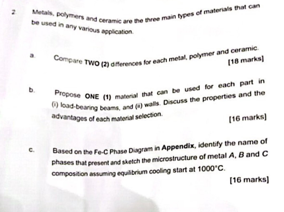 2 ﻿Metals, polymers and ceramic are the three main | Chegg.com