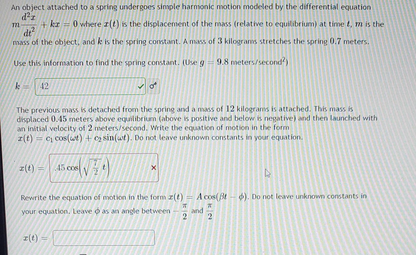 Solved An object attached to a spring undergoes simple | Chegg.com