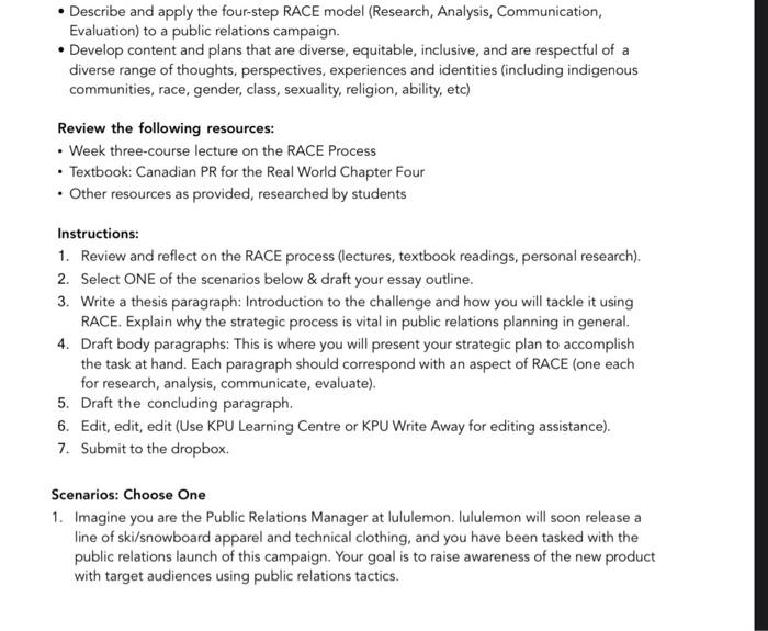 - Describe and apply the four-step RACE model | Chegg.com