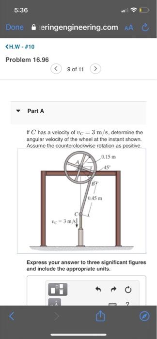 Solved If C has a velocity of vC=3 m/s, determine the | Chegg.com