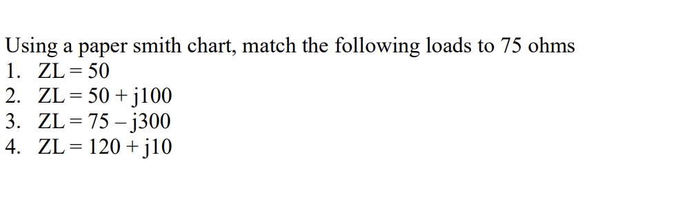 Using a paper smith chart, match the following loads | Chegg.com