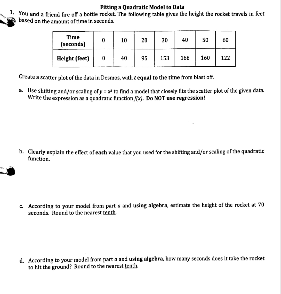 Solved * ﻿Please Show All Work* ﻿Fitting a Quadratic Model | Chegg.com