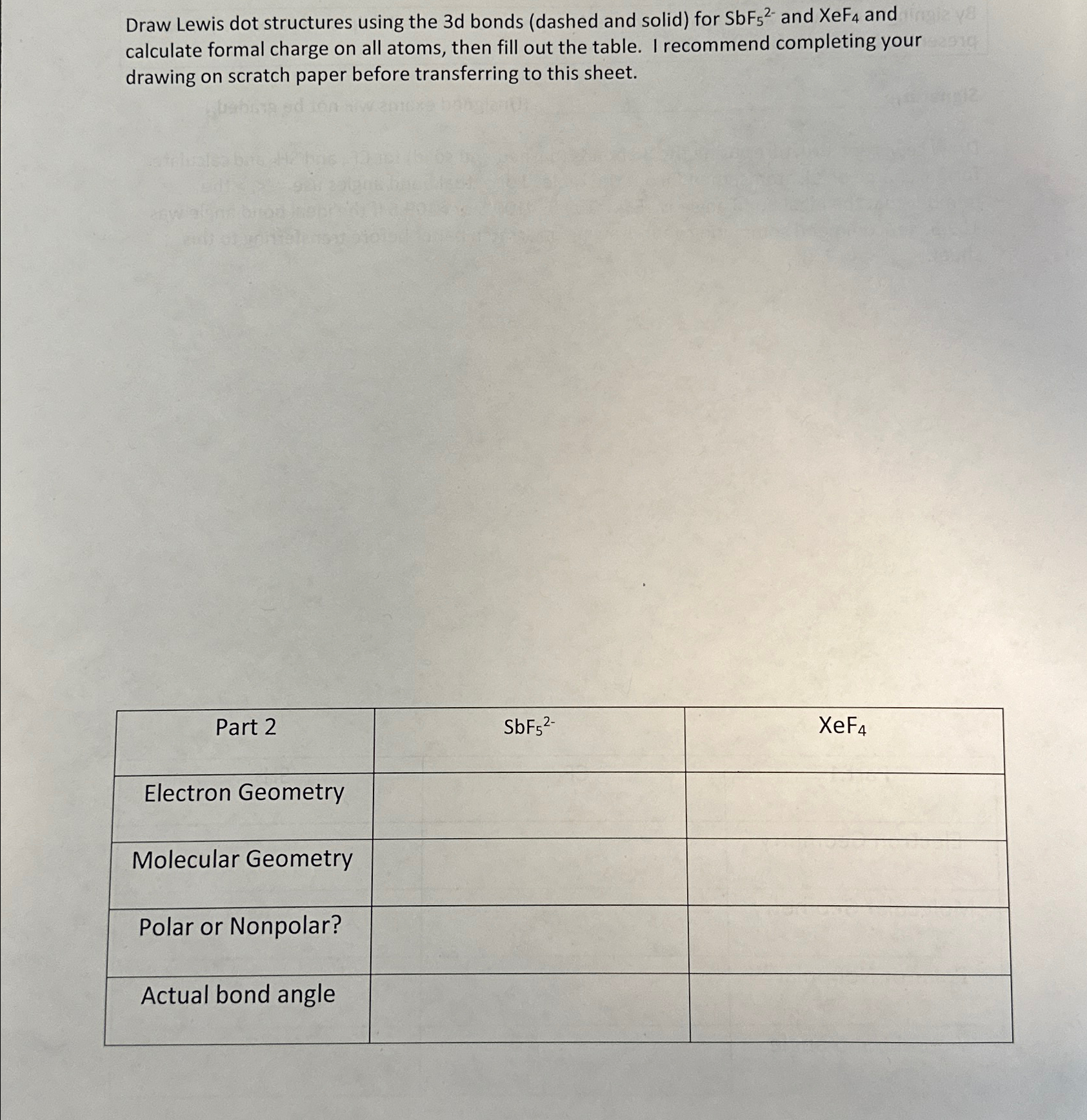 Draw Lewis dot structures using the 3d ﻿bonds (dashed | Chegg.com