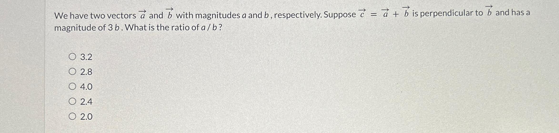 Solved We have two vectors vec(a) ﻿and vec(b) ﻿with | Chegg.com