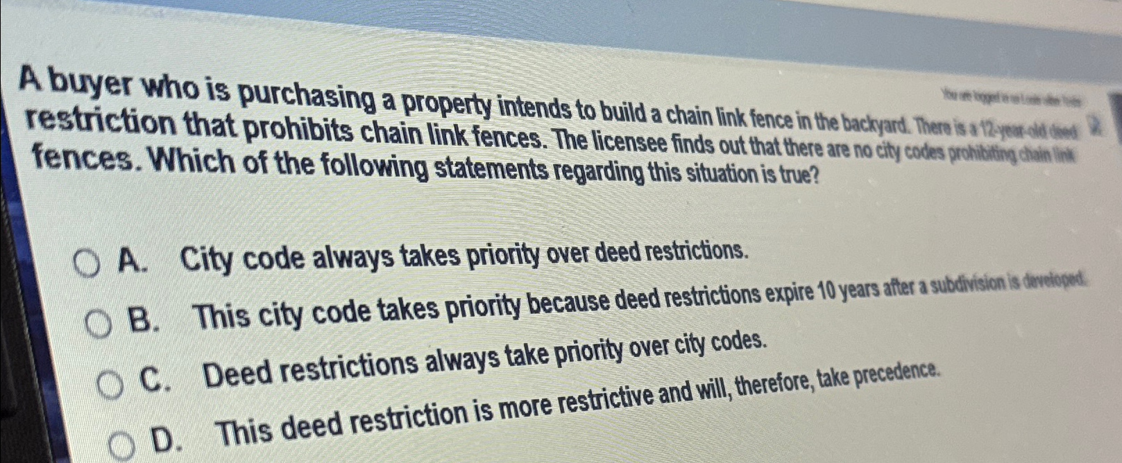 Solved restriction that prohibits chain link fences. The | Chegg.com