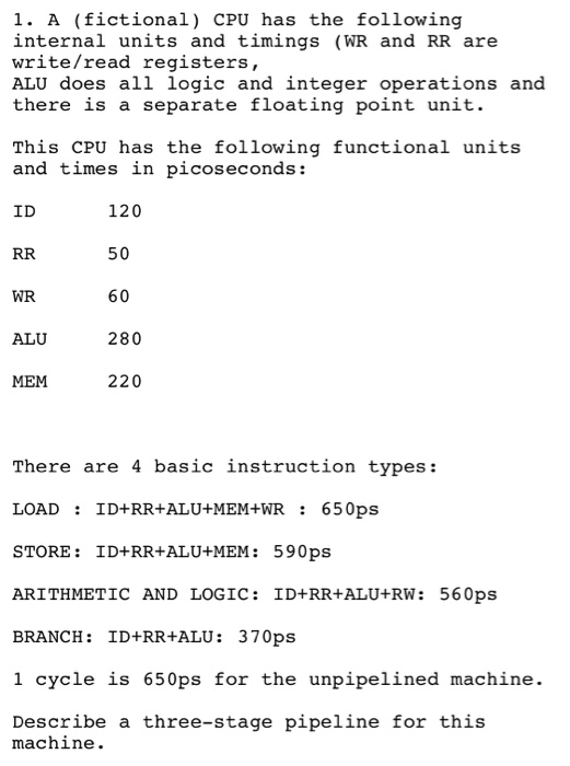 1. A (fictional) CPU has the following internal units | Chegg.com