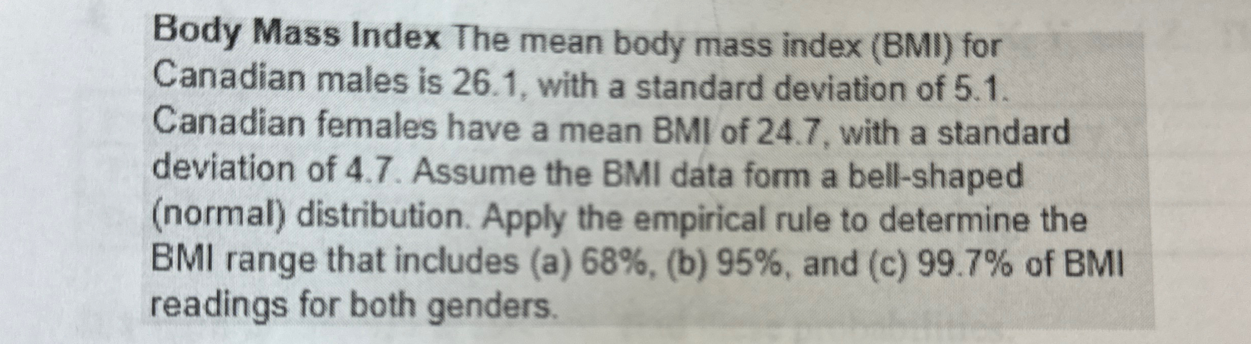 Solved Body Mass Index The mean body mass index (BMI) ﻿for | Chegg.com