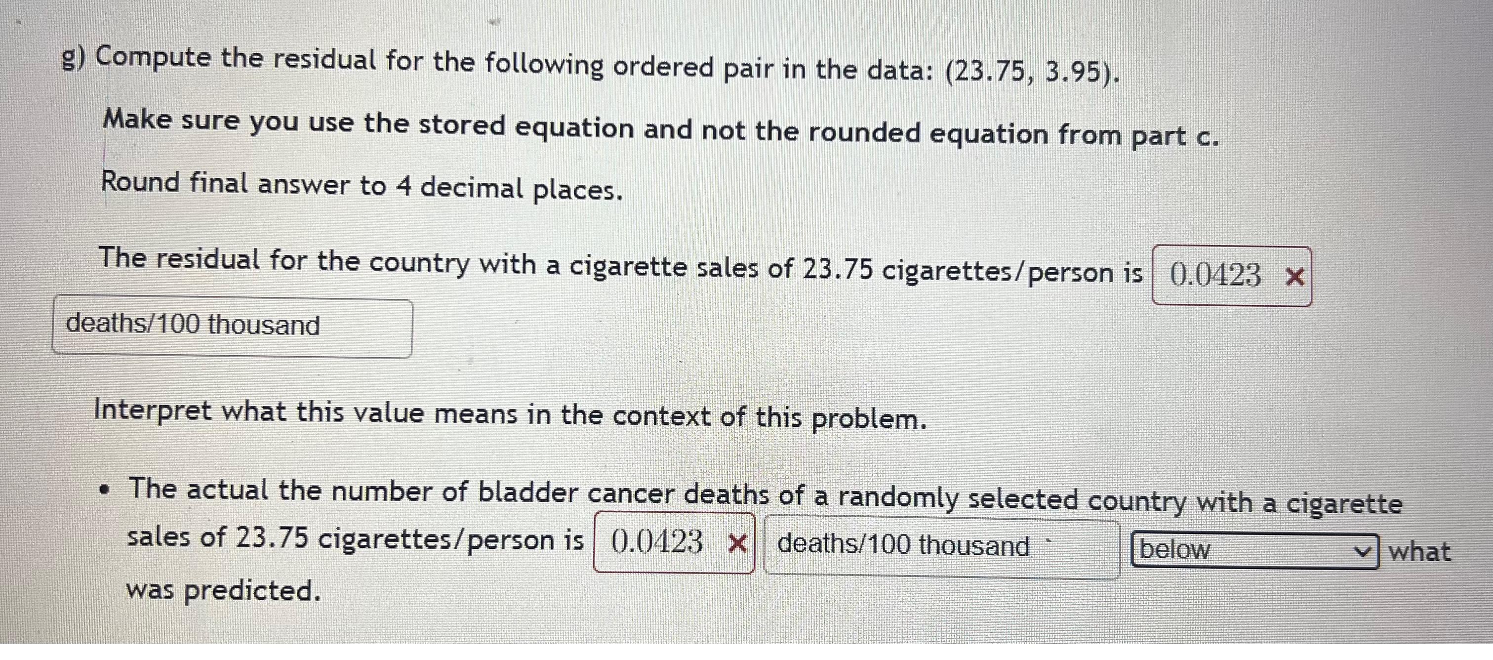 Solved g) ﻿Compute the residual for the following ordered | Chegg.com