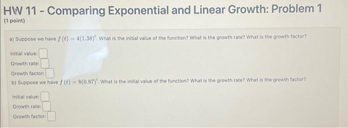 Solved HW 11 - Comparing Exponential and Linear Growth: | Chegg.com