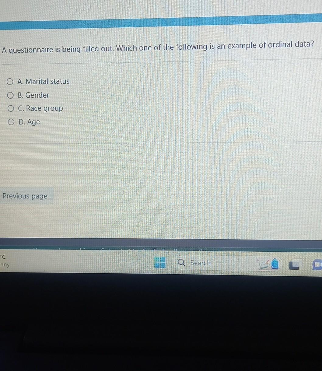 Solved A questionnaire is being filled out. Which one of the | Chegg.com