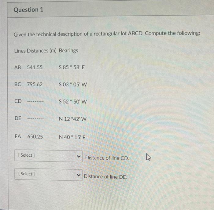 Given the technical description of a rectangular lot | Chegg.com