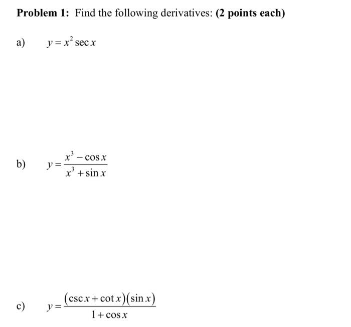Solved y=x2secx y=x3+sinxx3−cosx | Chegg.com