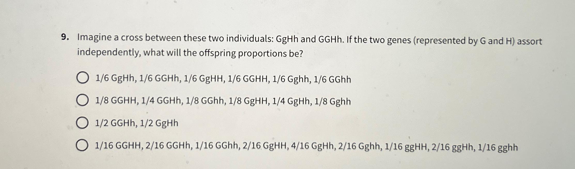Solved Imagine a cross between these two individuals: GgHh | Chegg.com