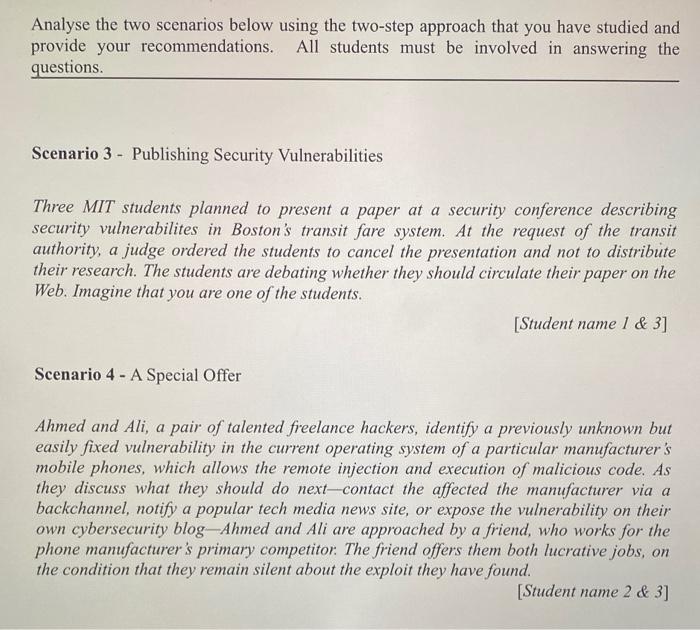 Solved Analyse the two scenarios below using the two-step | Chegg.com