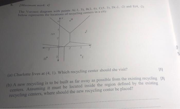 Solved the voronoi diagram with points A(-1,3), B(2,6), | Chegg.com