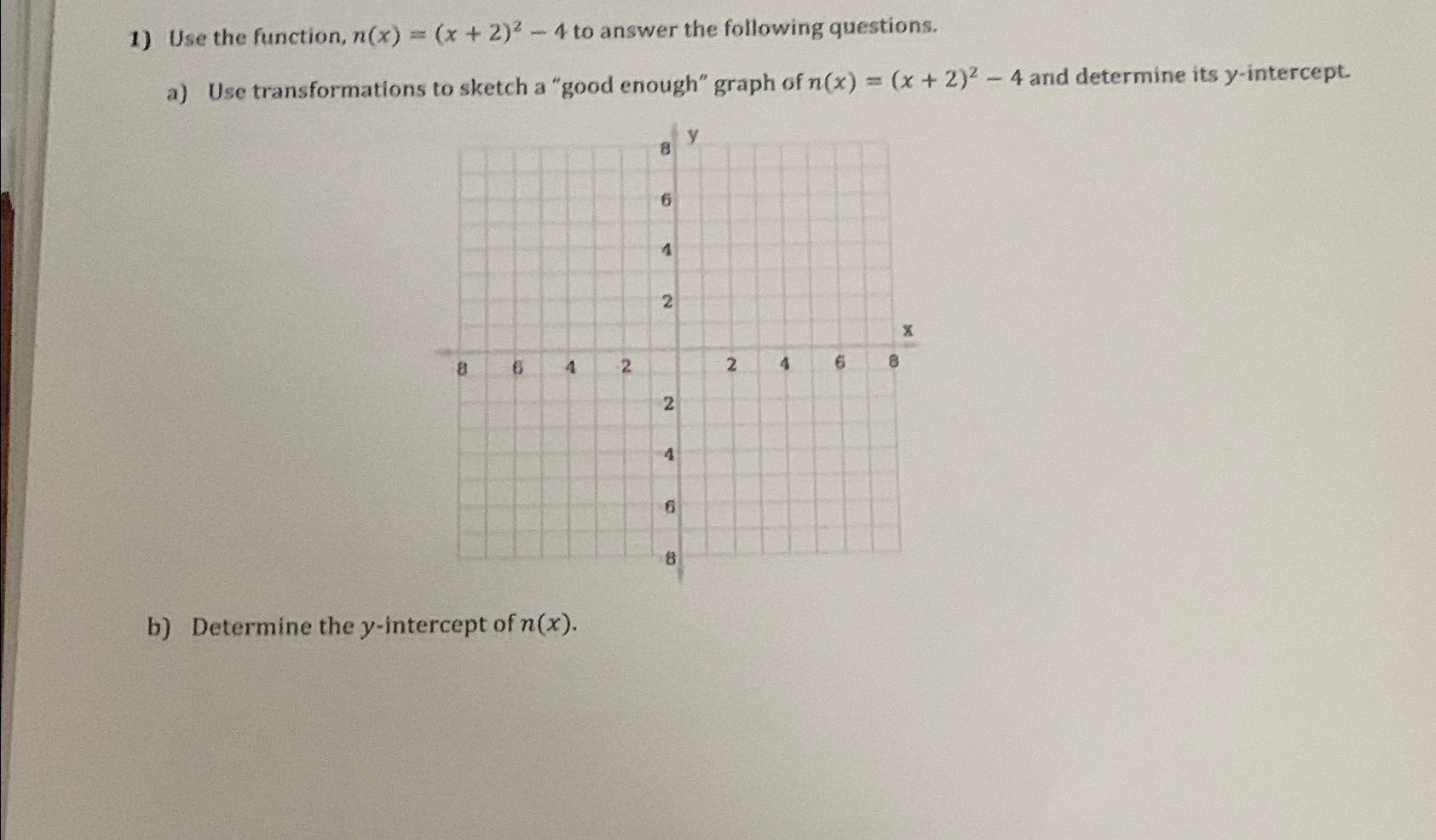 Solved Use the function, n(x)=(x+2)2-4 ﻿to answer the | Chegg.com