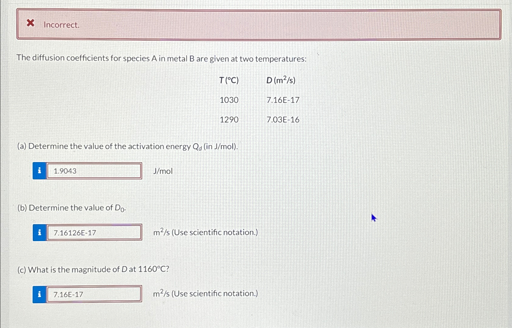 VALUES ARE WRONGThe diffusion coefficients for | Chegg.com