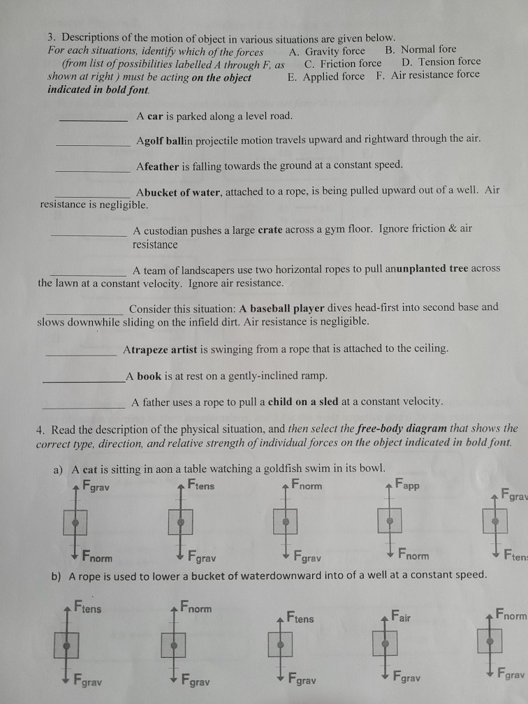 Solved 3. Descriptions of the motion of object in various | Chegg.com
