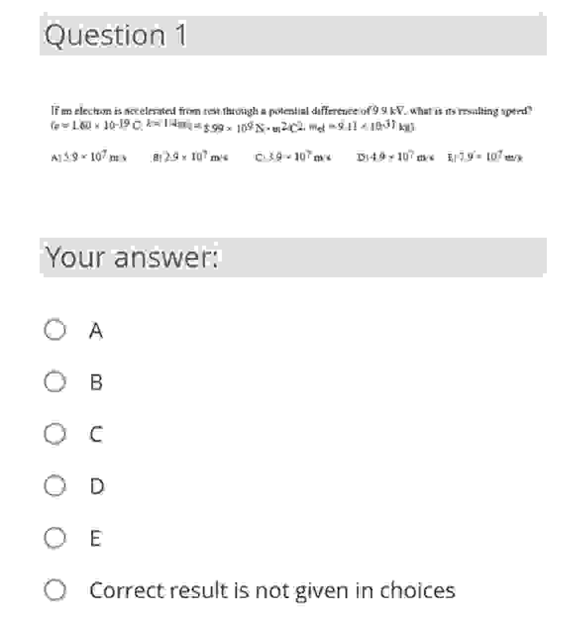 Solved Question 1Your answer:ABCD.ECorrect result is not | Chegg.com