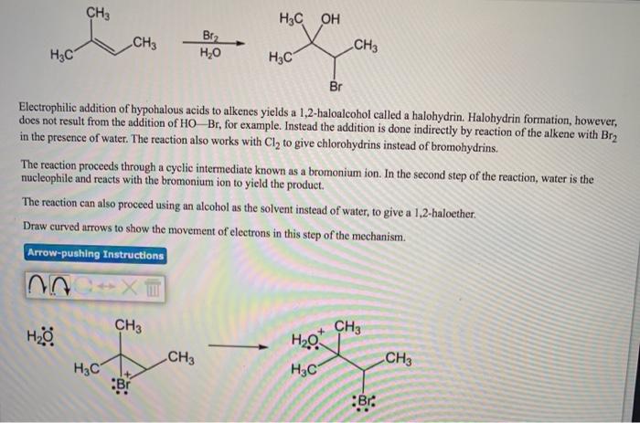Solved X CH3 H3COH CH3 Brz CH3 H3C H2O H3C Br Electrophilic | Chegg.com
